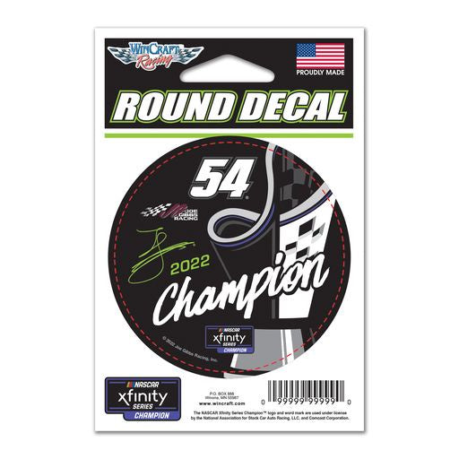 Ty Gibbs #54 2022 NASCAR Xfinity Series Champion Round Decal 3" – Joe ...
